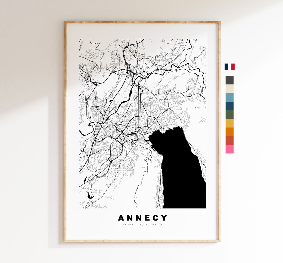 Annecy Map Print - City Map Poster - Map Wall Art - France City Maps ...