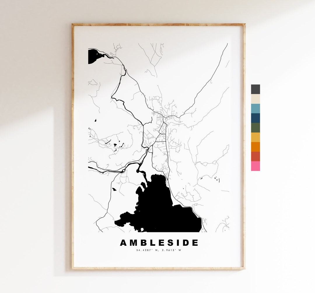 Ambleside Map Print - Minimalist City Map Poster - Map Art - Cumbria ...
