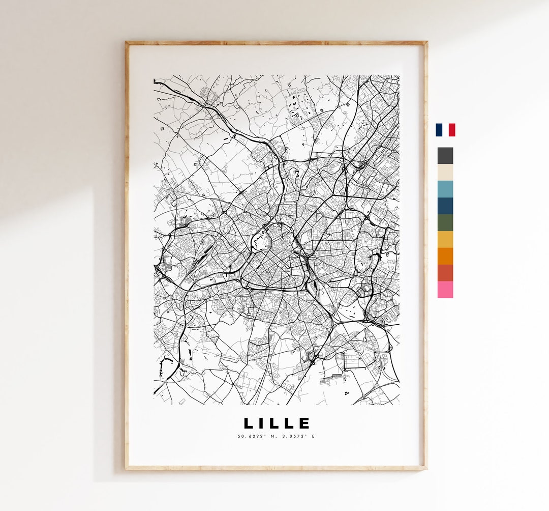 Lille Map Print - City Map Poster - Map Wall Art - France City Maps ...