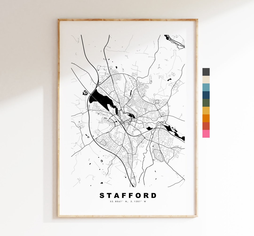 Stafford Map Print - Minimalist City Map Poster - Map Art - UK ...