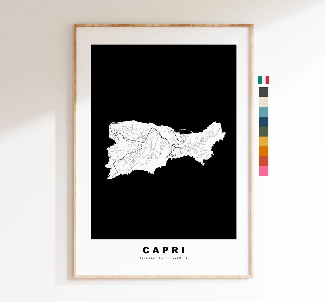 Capri Map Print - Island Map Poster - Map Art - Map Wall Art - Italy ...