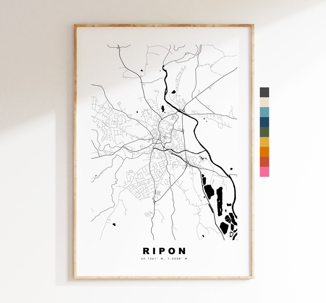 Ripon Map Print - Minimalist City Map Poster - Map Art - UK - Ripon ...