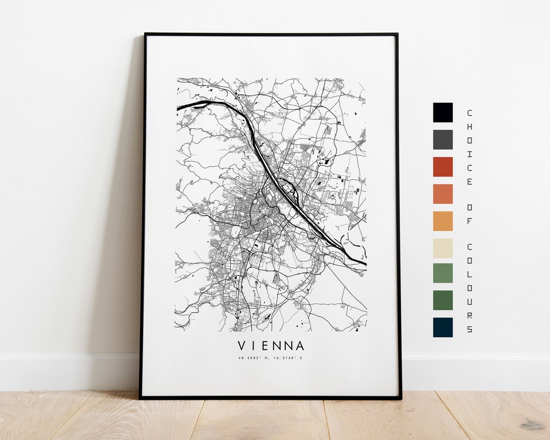 Vienna Map Print - City Map Poster - Map Art - Map Wall Art - Austria ...