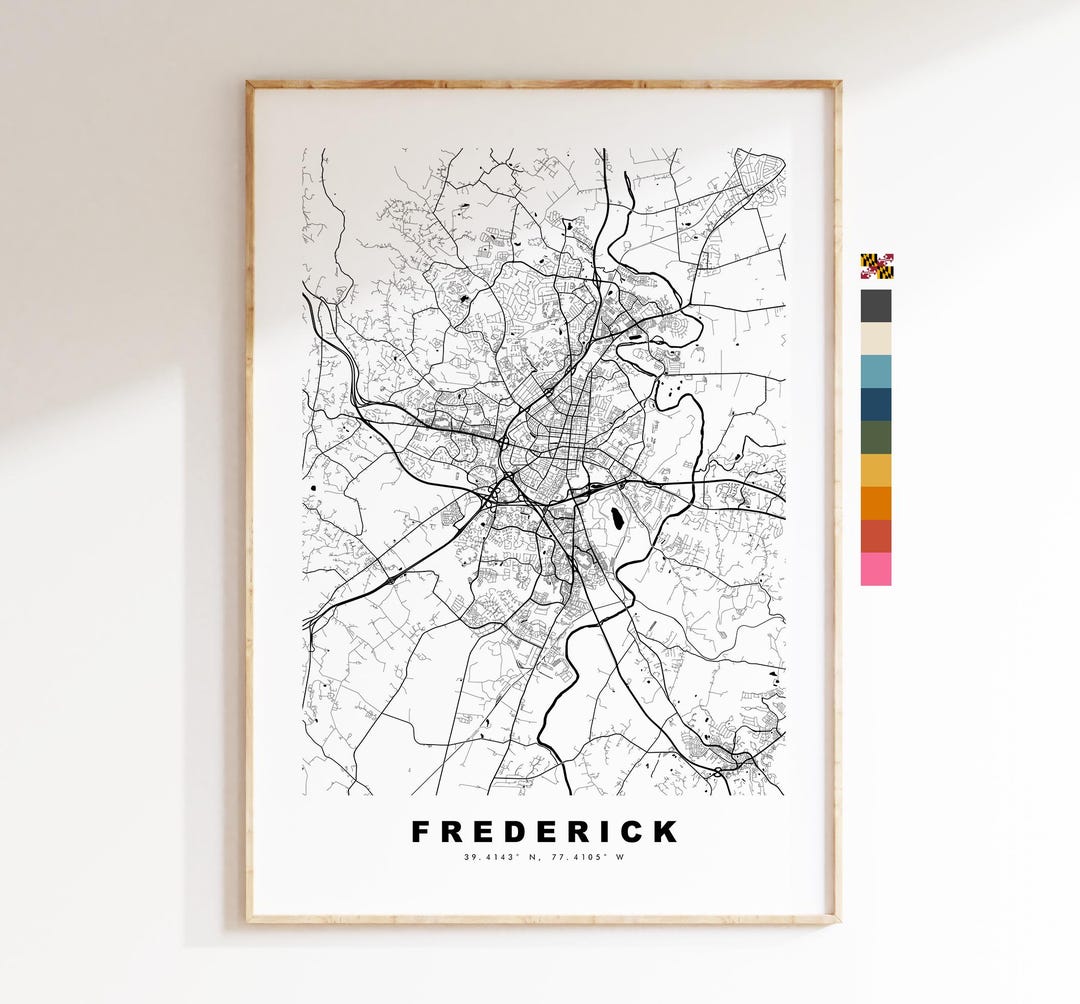 Frederick Map Print - City Map Poster - Map Art - USA City Maps ...