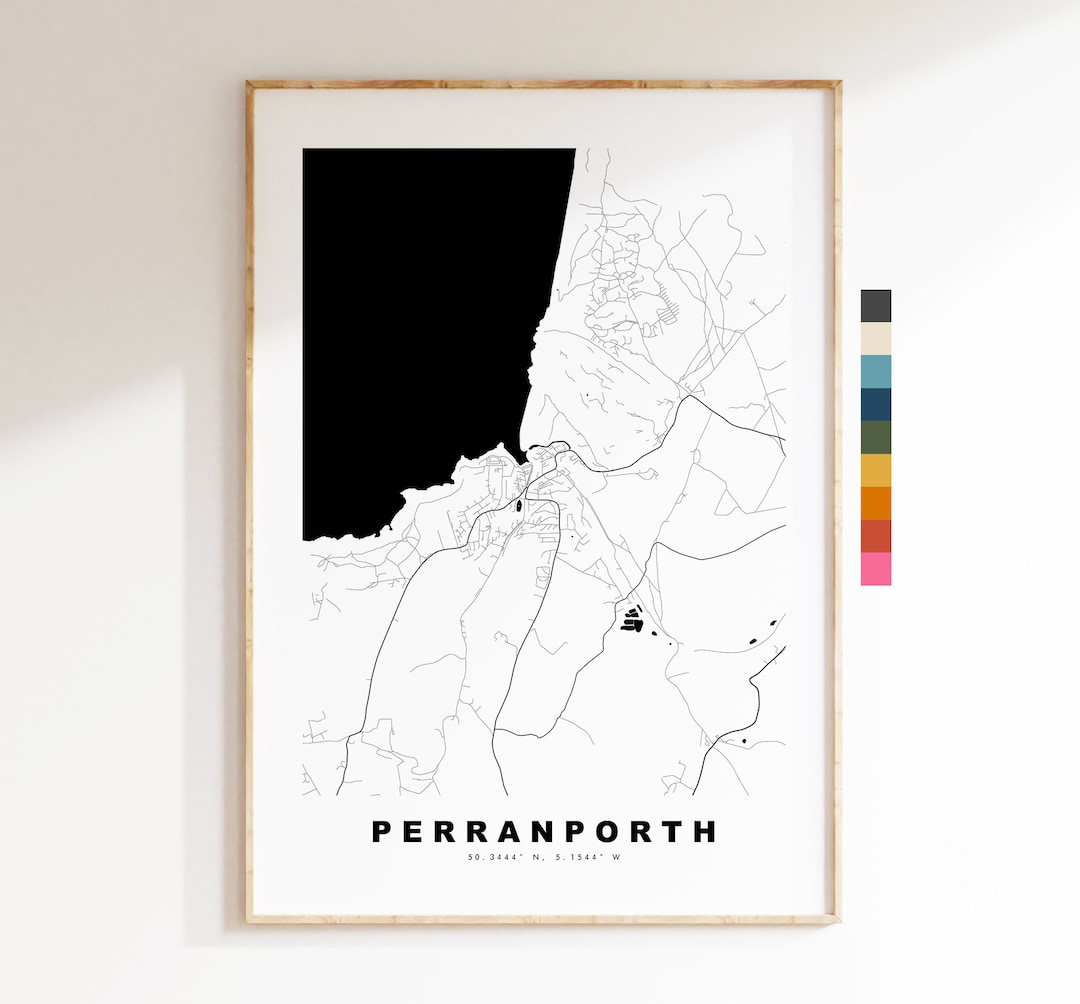 Perranporth Map Print - Minimalist City Map Poster - Map Art - UK ...