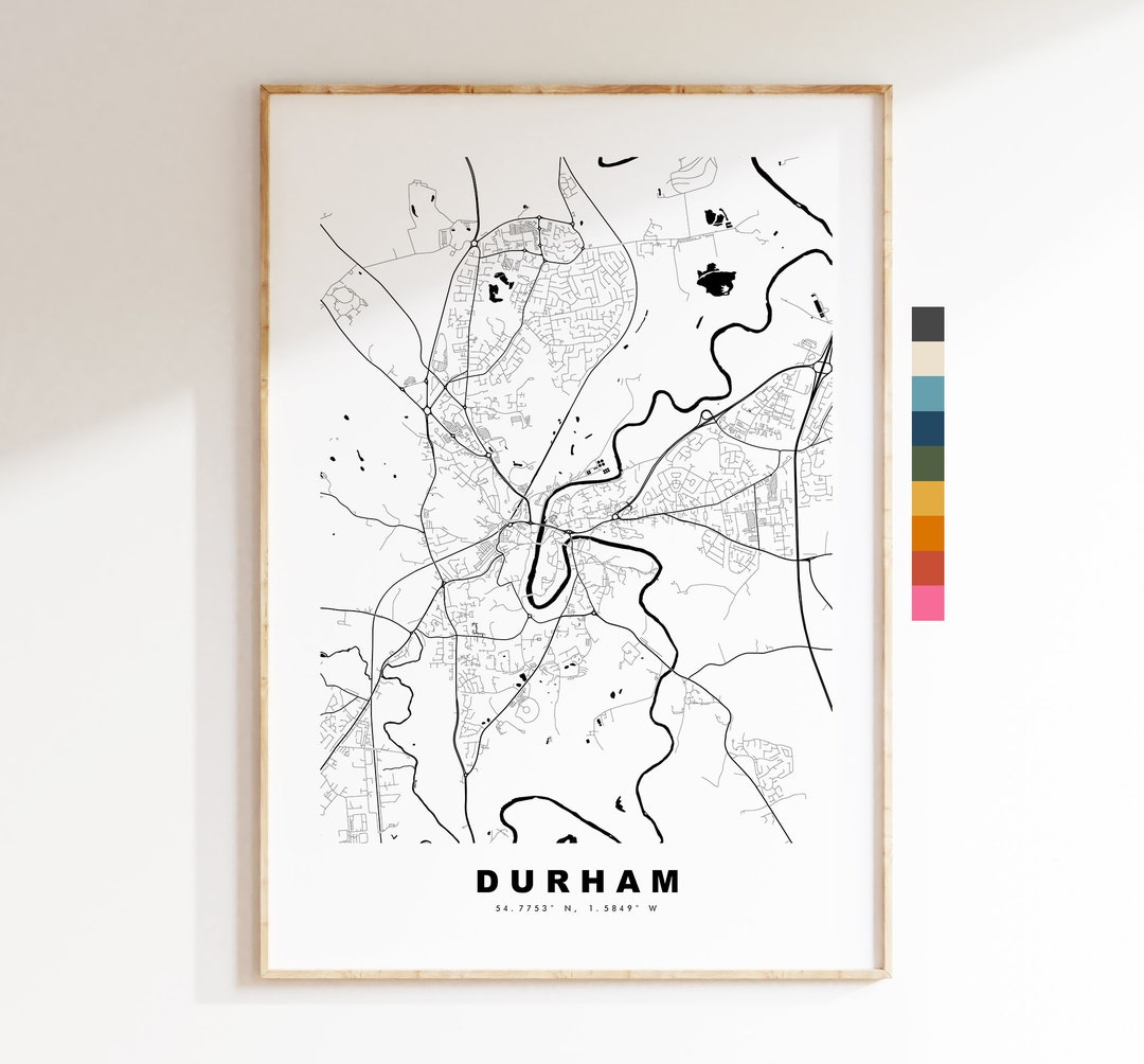 Durham Map Print - Minimalist City Map Poster - Map Wall Art - UK ...