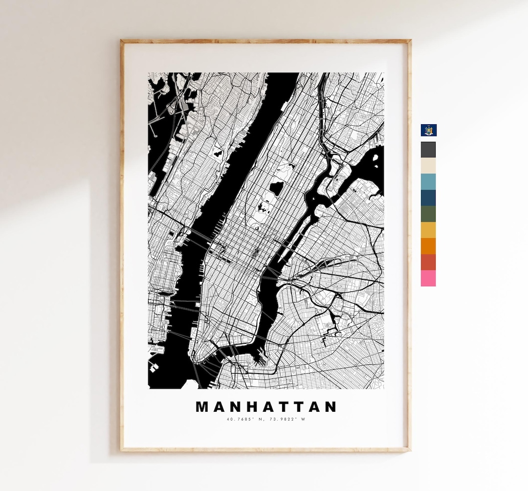 Manhattan Map Print - City Map Poster - Map Art - USA City Maps ...