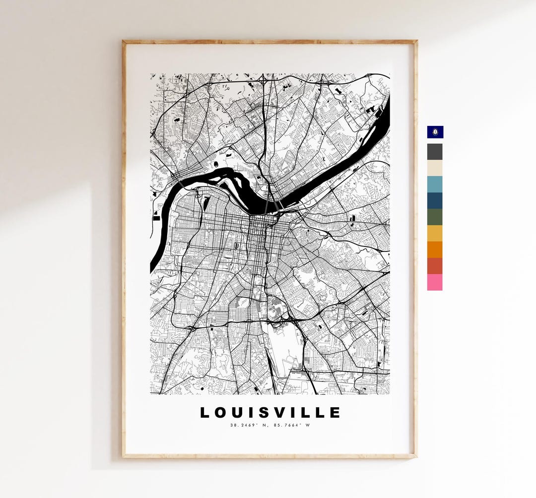 Louisville Map Print - City Map Poster - Map Art - USA City Maps ...