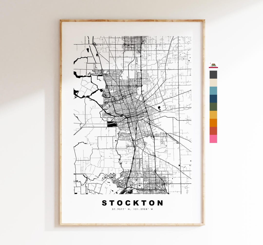 Stockton Map Print - City Map Poster - Map Art - USA City Maps ...