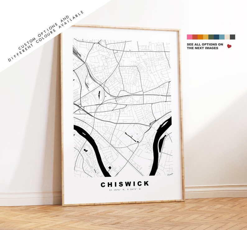 Chiswick Map Print - Minimalist City Map Poster - Map Art - London, UK ...