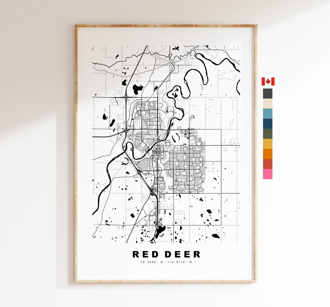Red Deer Map Print - City Map Poster - Map Art - Map Wall Art - Canada ...