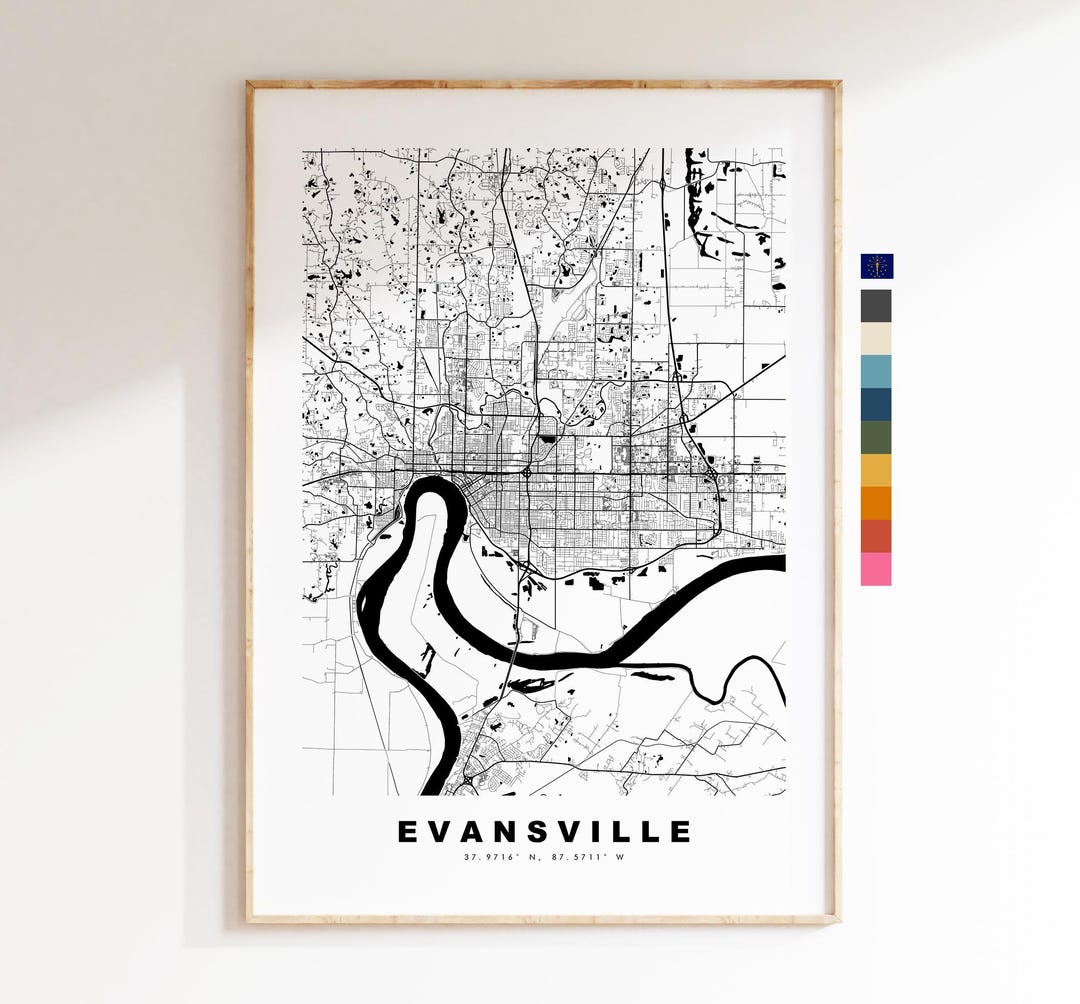 Evansville Map Print - City Map Poster - Map Art - USA City Maps ...