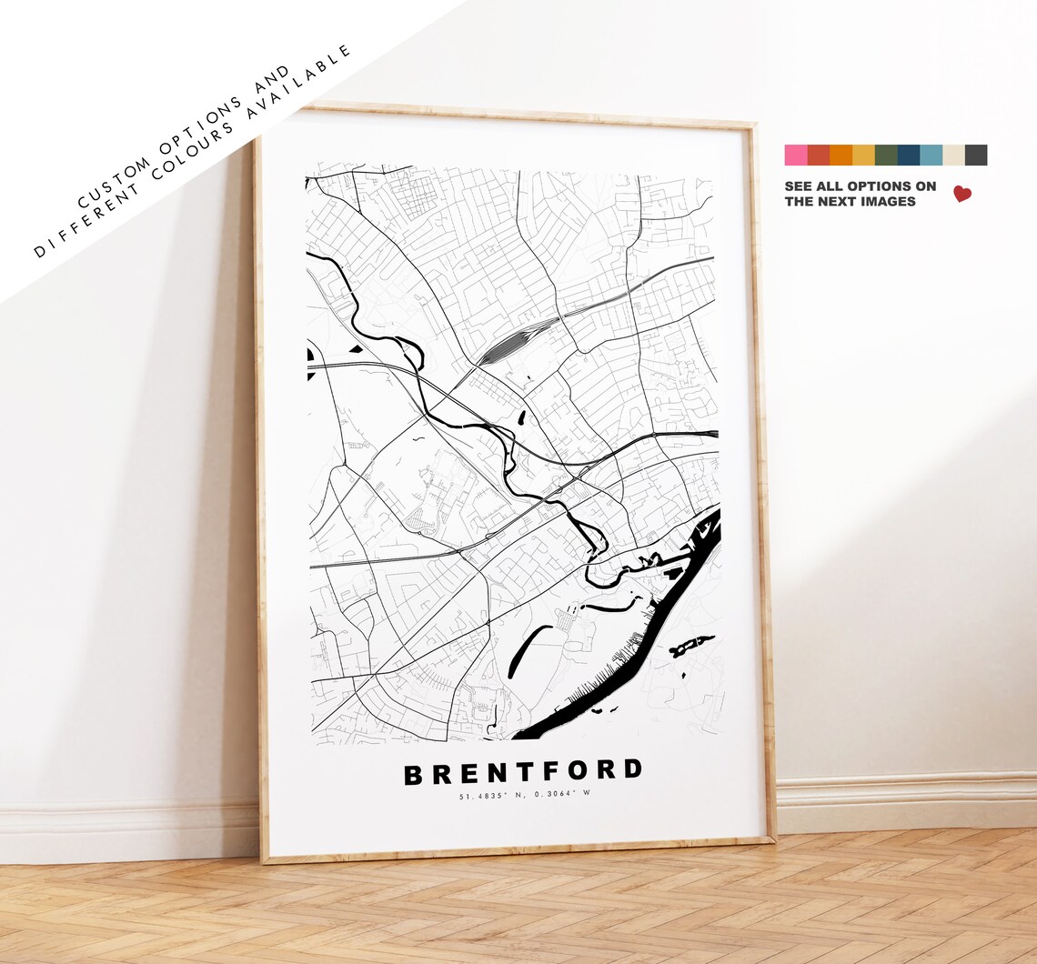 Brentford Map Print - Minimalist City Map Poster - Map Art - London, UK ...