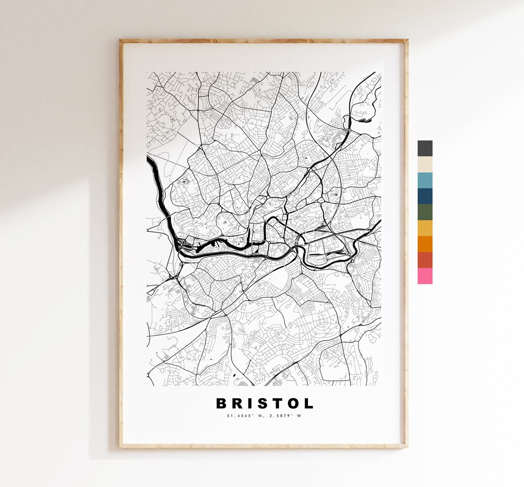 Bristol Map Print - Minimalist City Map Poster - Map Art - UK - Bristol ...