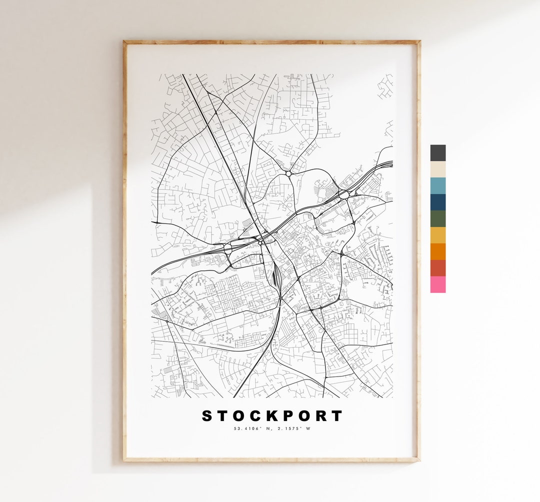 Stockport Map Print - Minimalist City Map Poster - Map Art - UK ...
