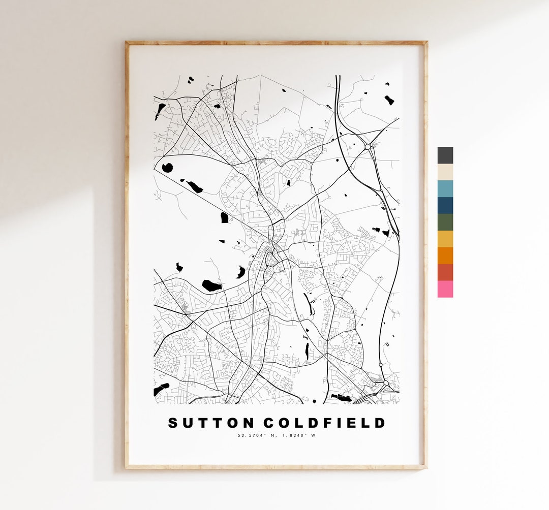 Sutton Coldfield Map Print - Minimalist City Map Poster - Map Art - UK ...