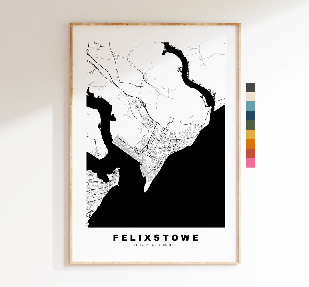 Felixstowe Map Print - Minimalist City Map Poster - Map Wall Art - UK ...