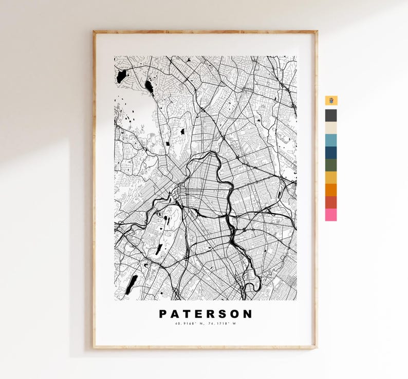 Paterson Map Print - City Map Poster - Map Art - USA City Maps ...