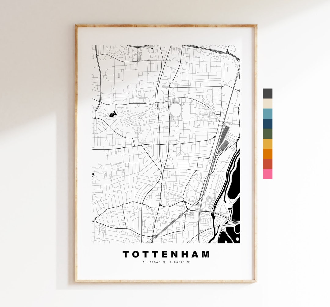 Tottenham Map Print - Minimalist City Map Poster - Map Art - London, UK ...