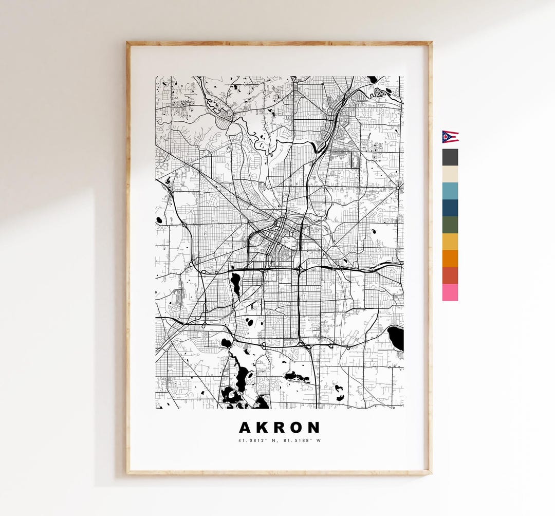 Akron Map Print - City Map Poster - Map Art - USA City Maps - Akron ...