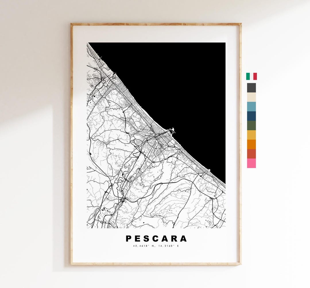 Pescara Map Print - City Map Poster - Map Art - Map Wall Art - Italy ...
