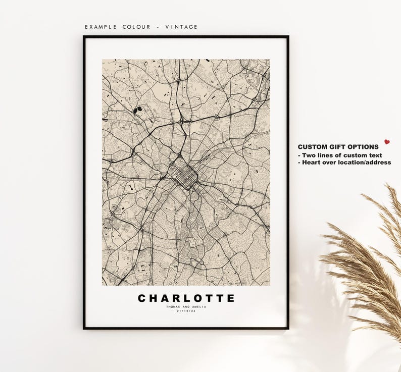 Charlotte Map Print - City Map Poster - Map Art - USA City Maps ...