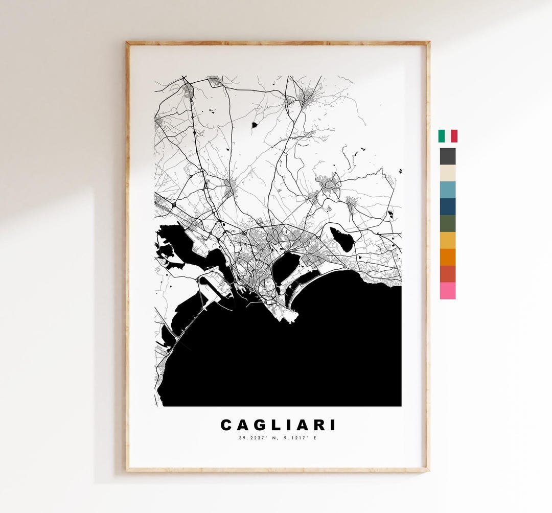 Cagliari Map Print - City Map Poster - Map Art - Map Wall Art - Italy City Maps - Cagliari Print ...