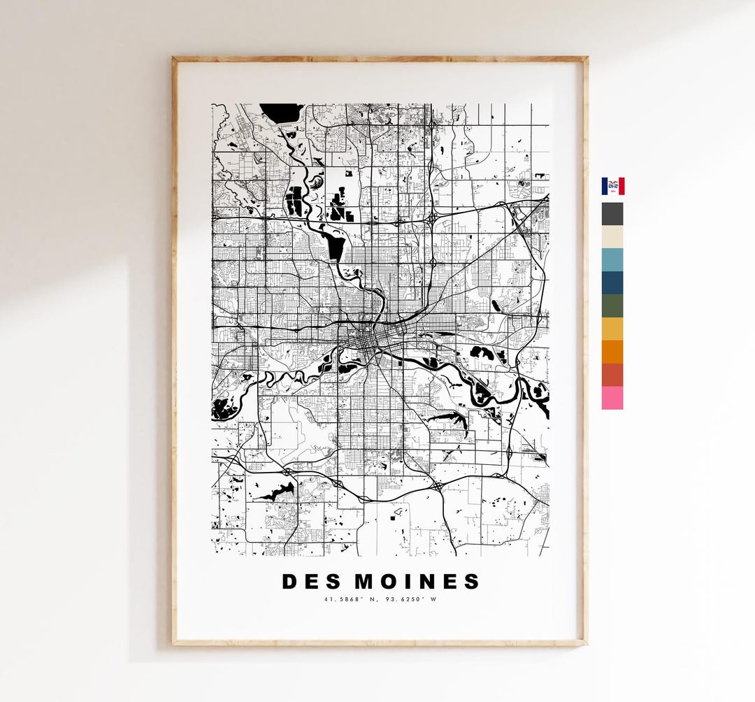 Des Moines Map Print - City Map Poster - Map Art - USA City Maps - Des ...