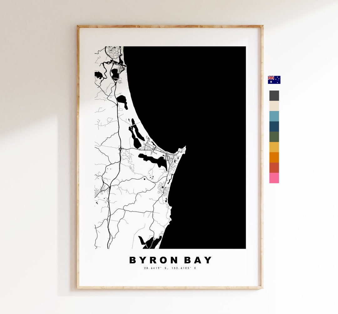 Byron Bay Map Print - City Map Poster - Map Wall Art - Byron Bay City ...