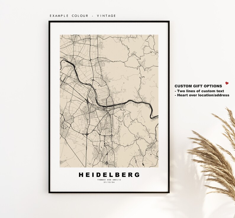 Heidelberg Map Print - City Map Poster - Map Wall Art - Germany City ...