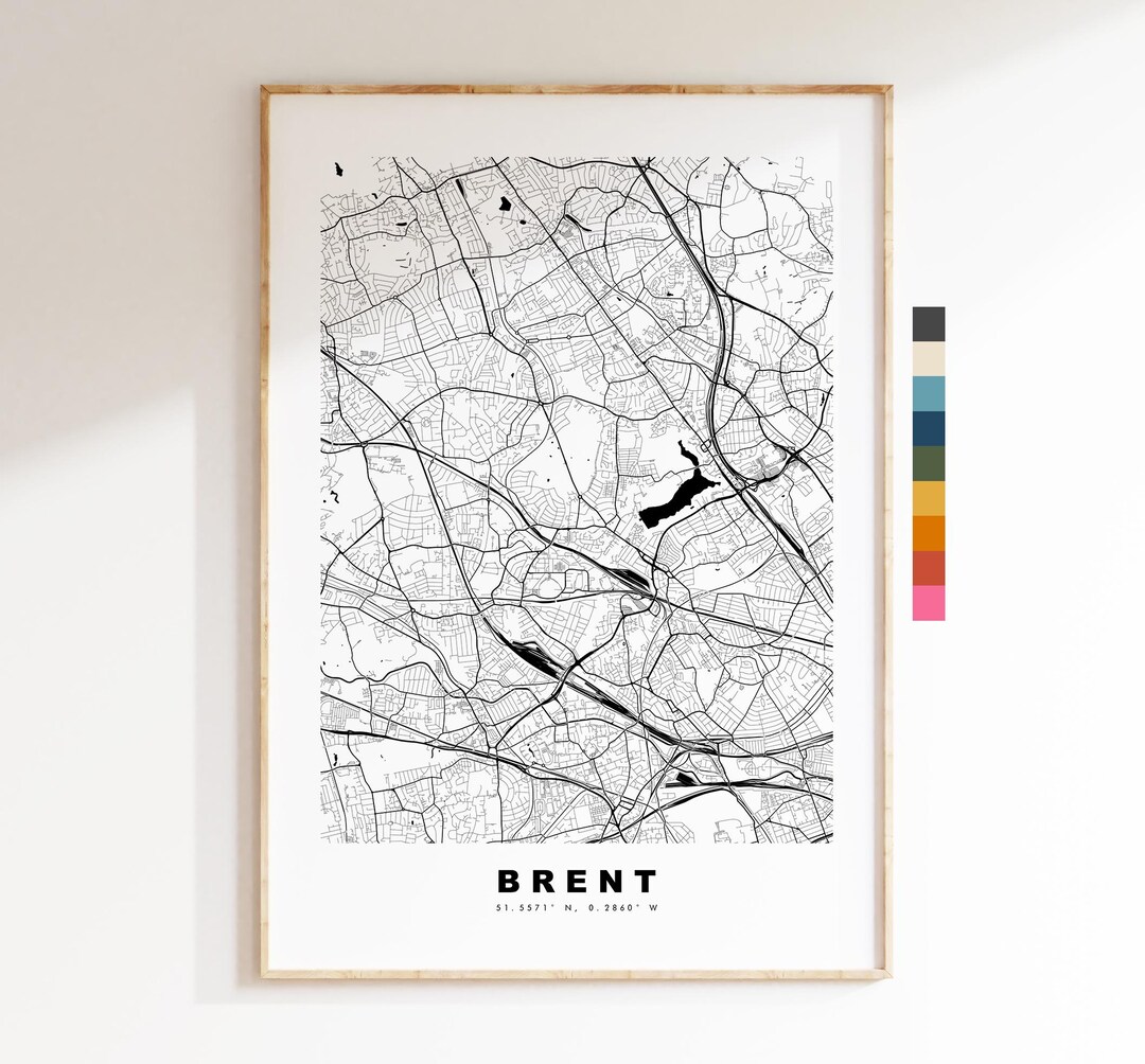 Brent Map Print - Minimalist City Map Poster - Map Art - UK - Brent ...