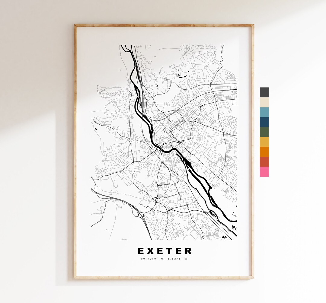 Exeter Map Print - Minimalist City Map Poster - Map Art - UK - Exeter ...