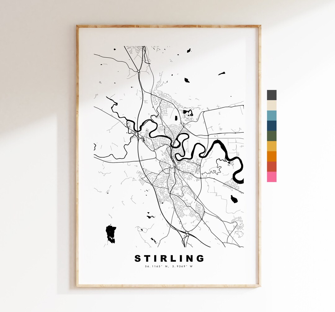 Stirling Map Print - Minimalist City Map Poster - Map Wall Art ...