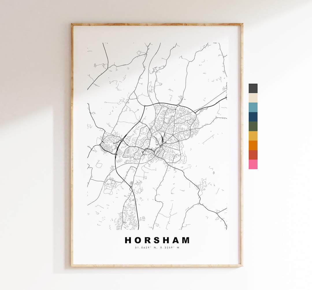 Horsham Map Print - Minimalist City Map Poster - Map Art - UK - Horsham ...