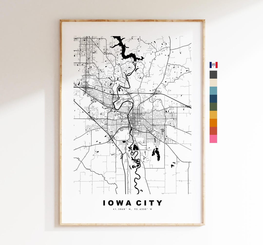 Iowa City Map Print - City Map Poster - Map Art - USA City Maps - Iowa ...