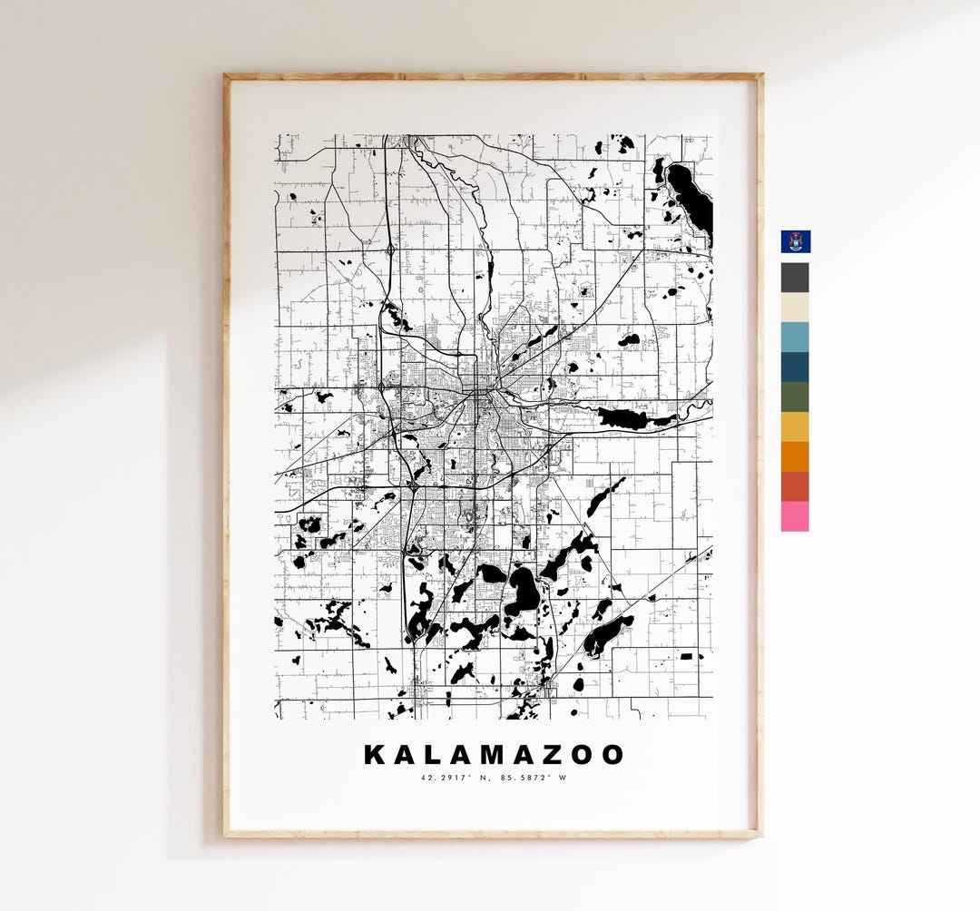 Kalamazoo Map Print - City Map Poster - Map Art - USA City Maps ...