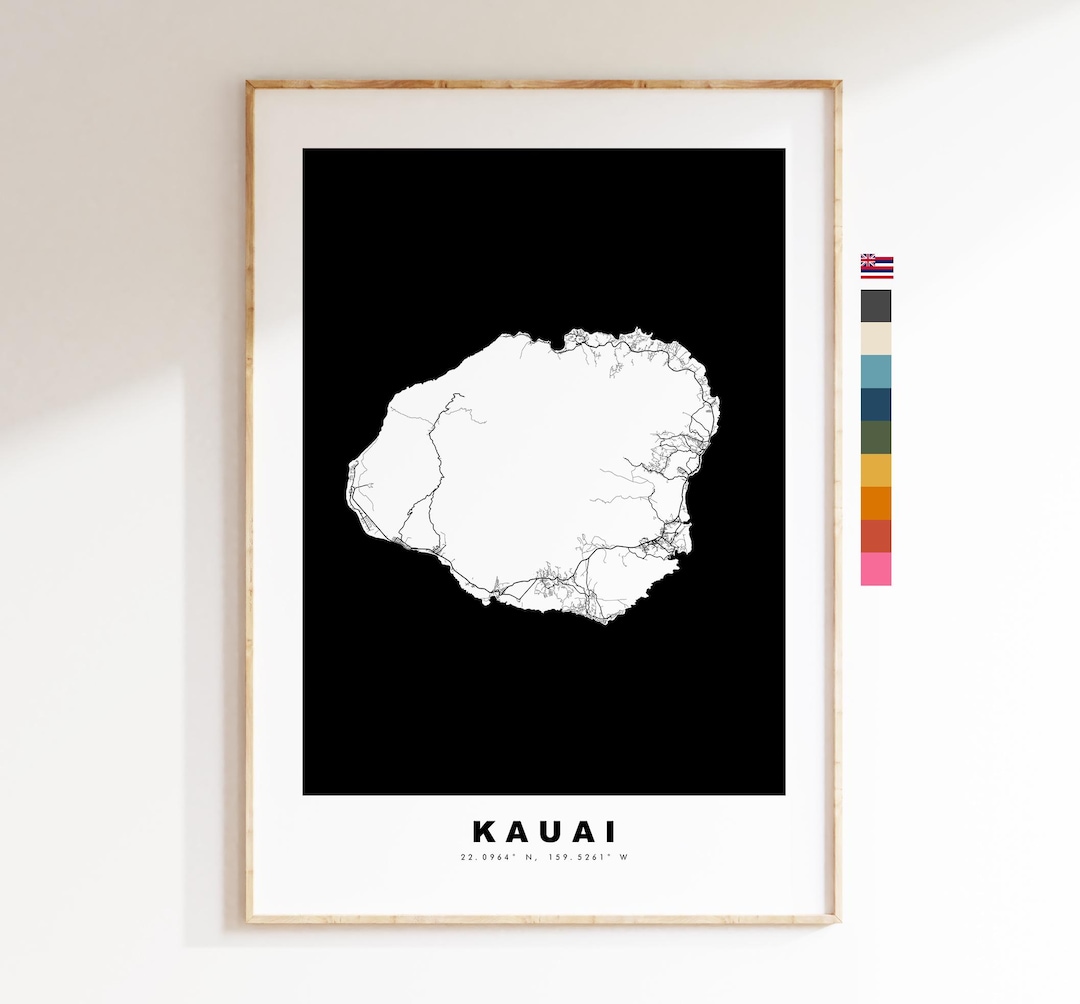 Kauai Island Map Print - Map Poster - Map Art - USA City Maps - Kauai ...