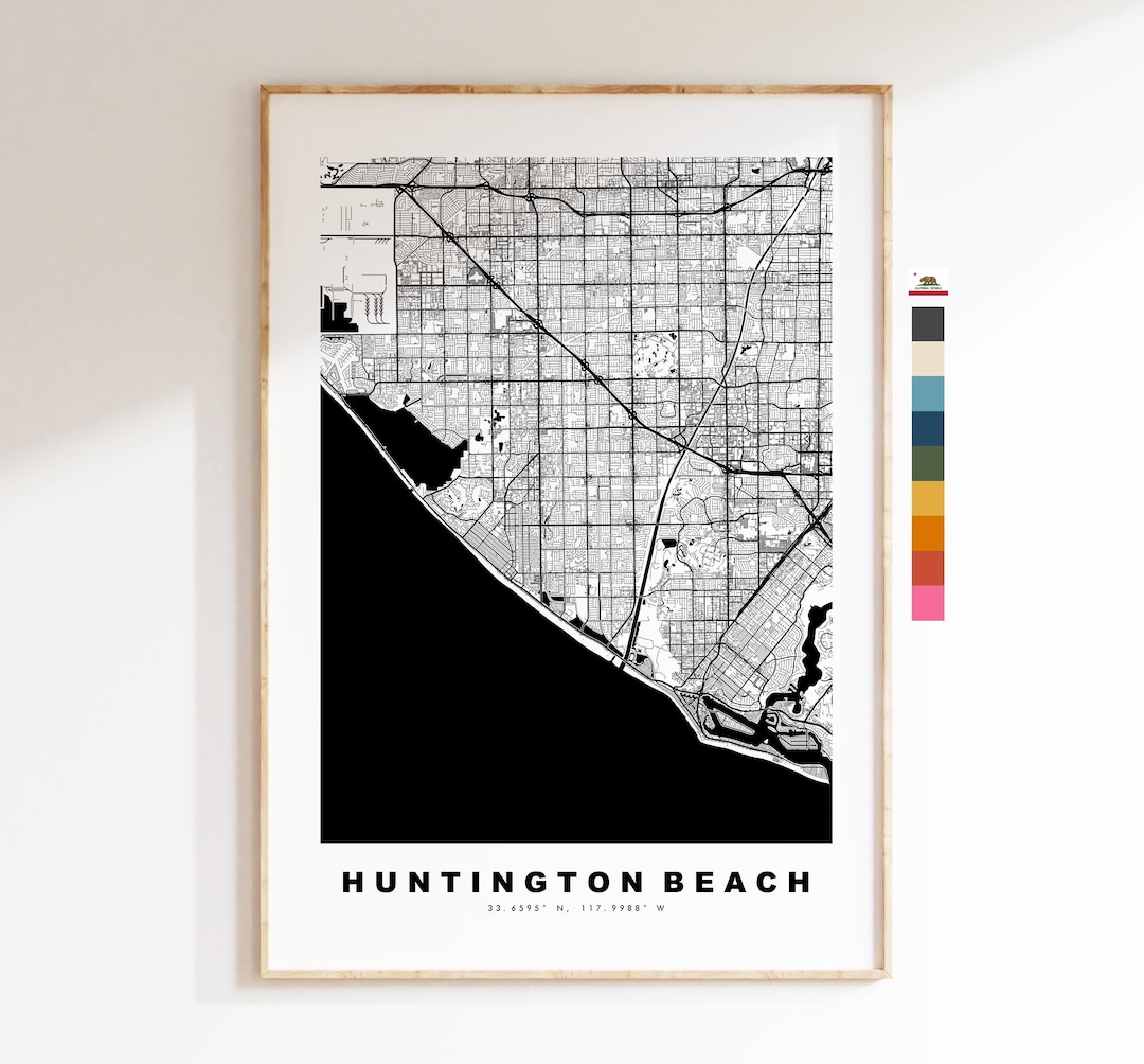 Huntington Beach Map Print - City Map Poster - Map Art - USA City Maps ...