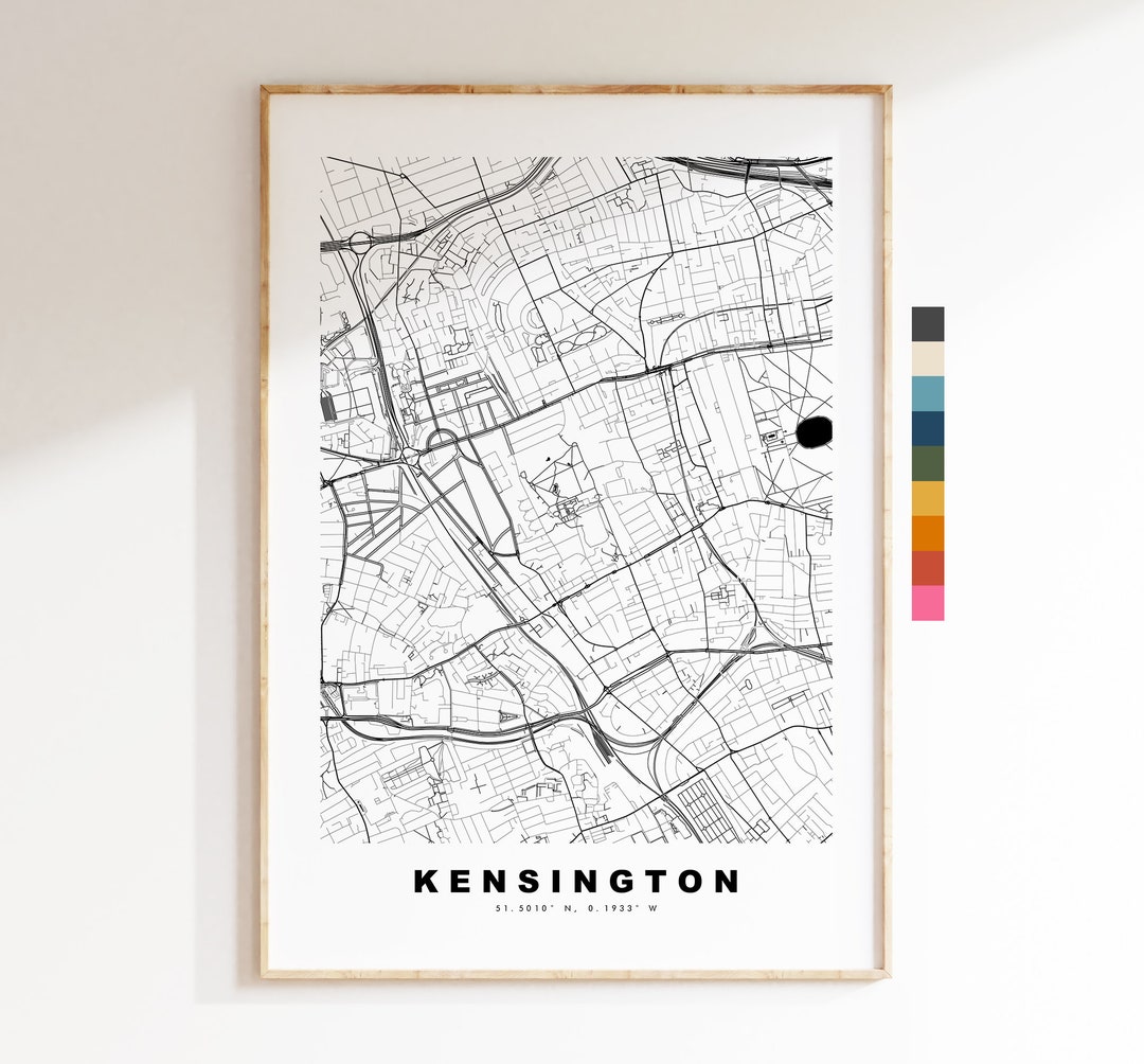 Kensington Map Print - Minimalist City Map Poster - Map Art - London ...