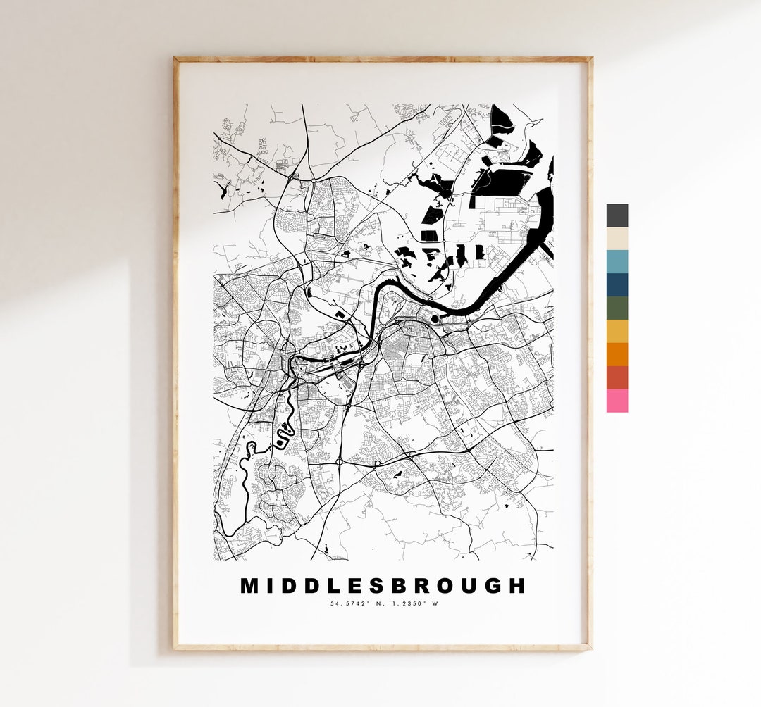Middlesbrough Map Print - Minimalist City Map Poster - Map - UK ...