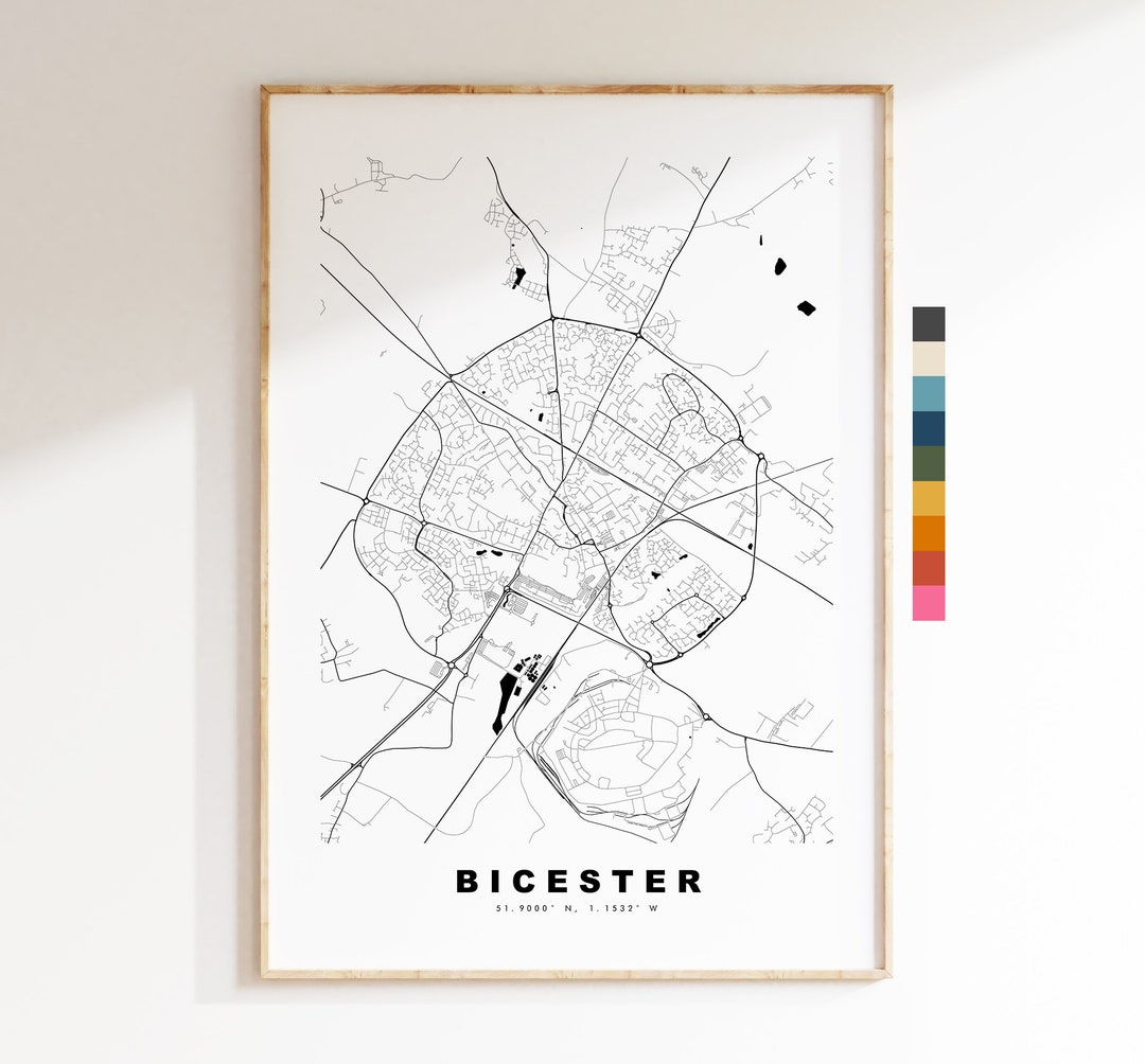 Bicester Map Print - Minimalist City Map Poster - Map Wall Art - UK ...