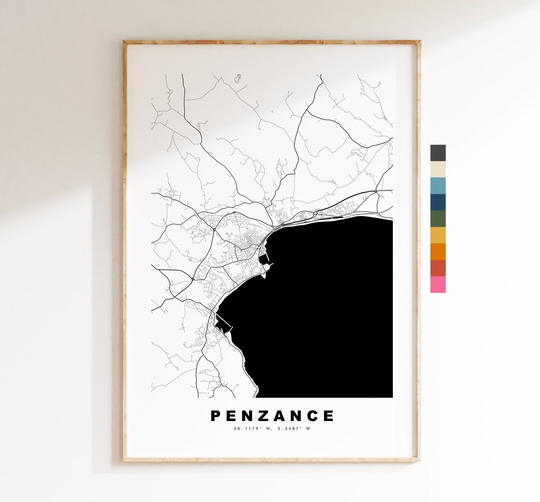 Penzance Map Print - Minimalist City Map Poster - Map Art - UK ...