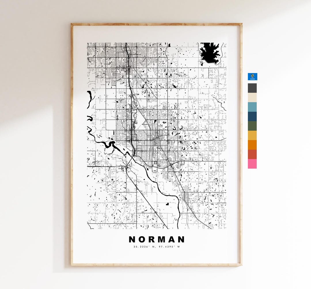 Norman Map Print - City Map Poster - Map Art - USA City Maps - Norman ...