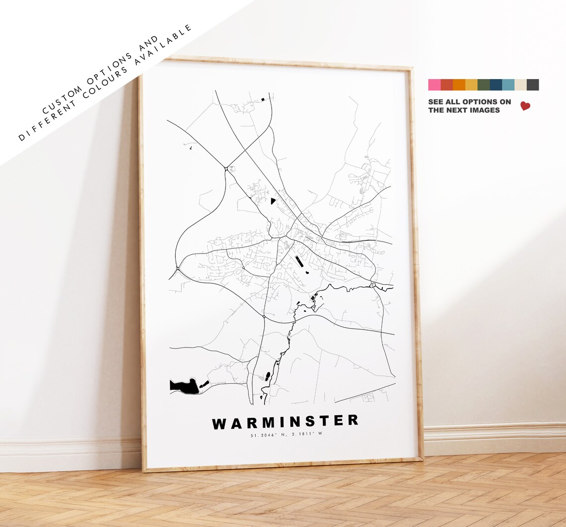 Warminster Map Print - Minimalist City Map Poster - Map Art - UK ...