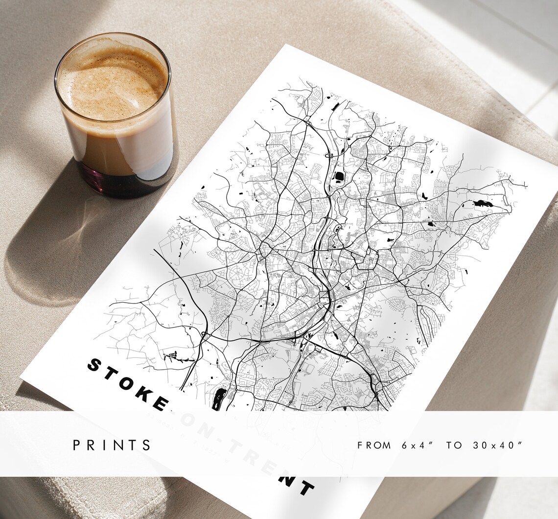 Stoke Map Print - Minimalist City Map Poster - Map Art - UK - Stoke on ...
