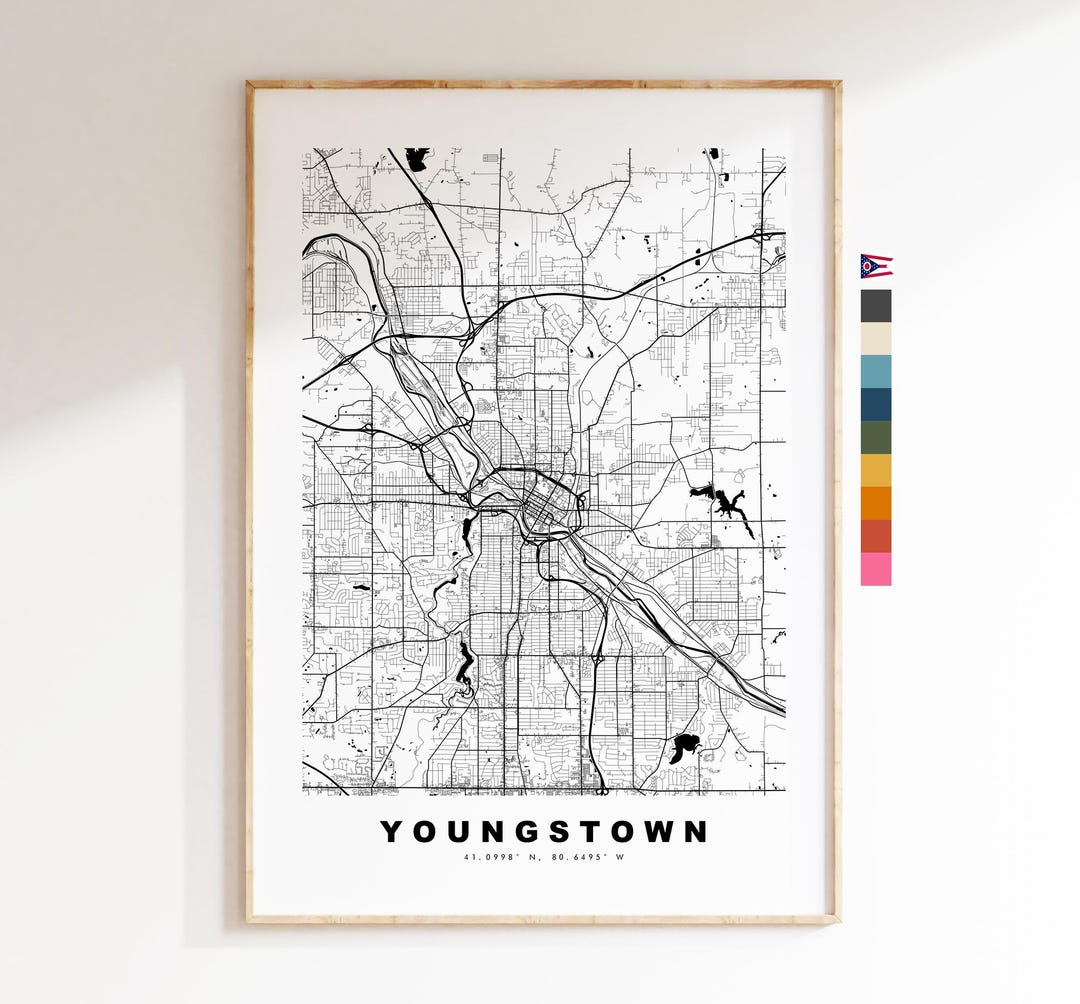 Youngstown Map Print - City Map Poster - Map Art - USA City Maps ...