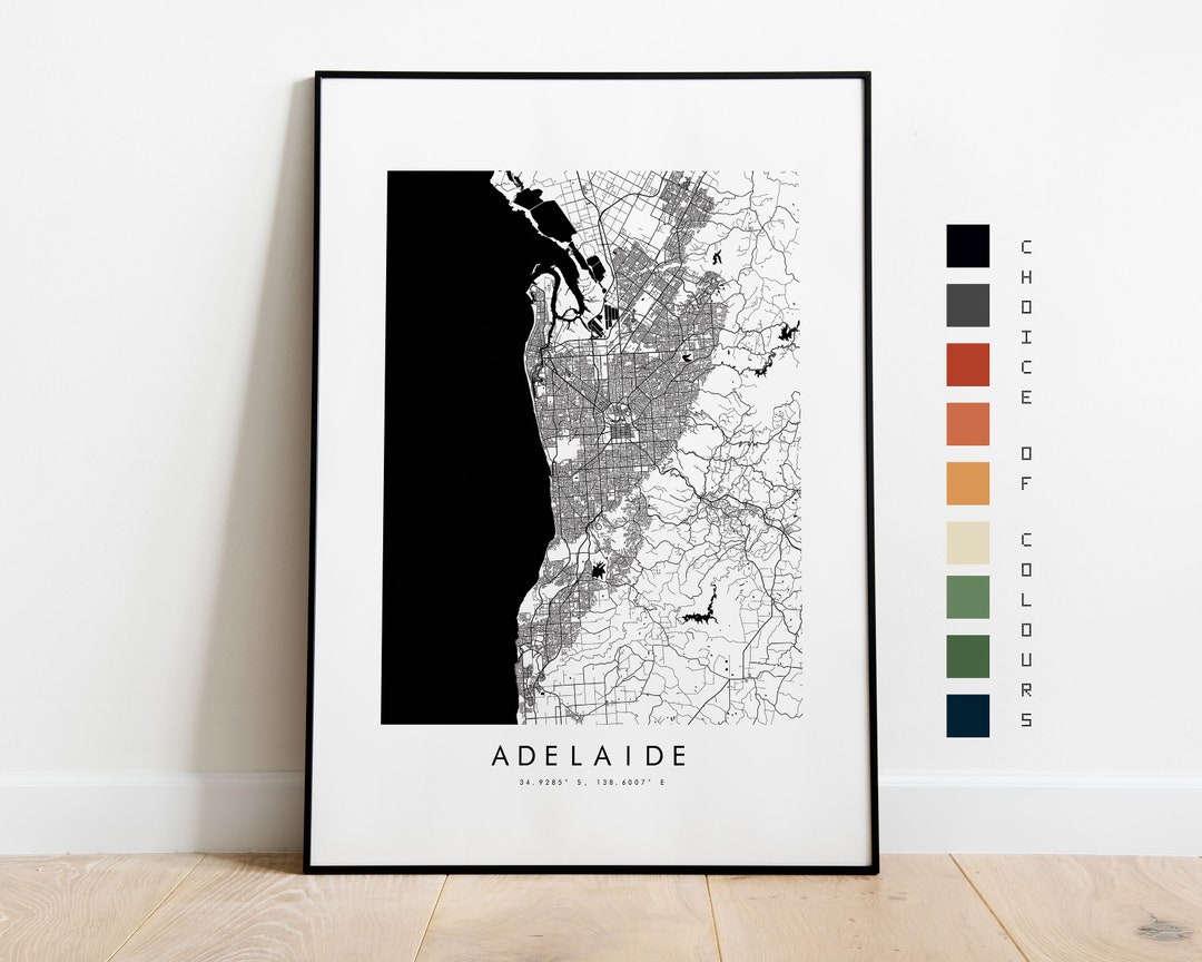 Adelaide Map Print City Map Poster Map Art Map Wall Art Australia City ...