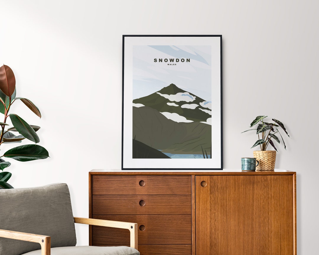 Snowdon Travel Poster - Snowdonia - Three Peaks - Wales - Travel Print ...