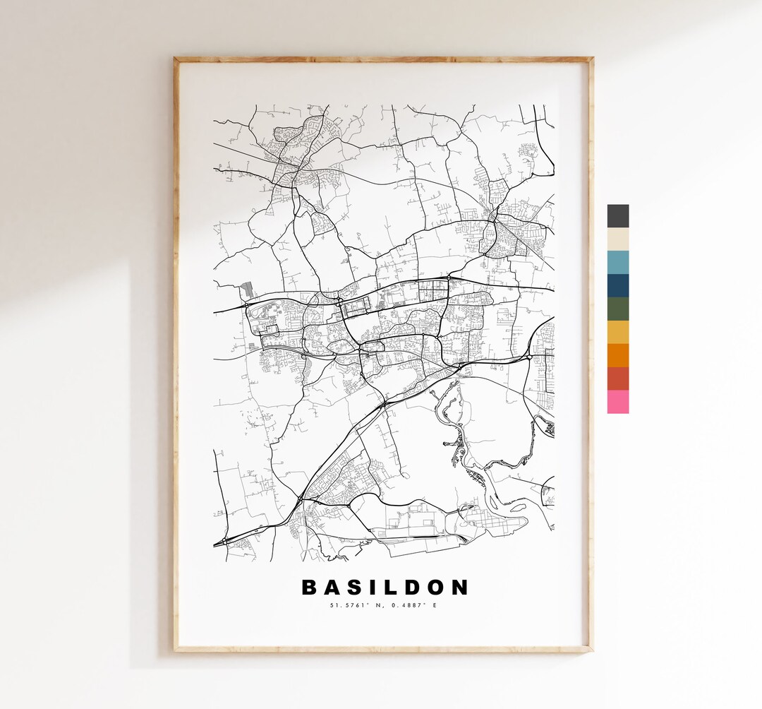 Basildon Map Print - Minimalist City Map Poster - Map Wall Art - UK ...