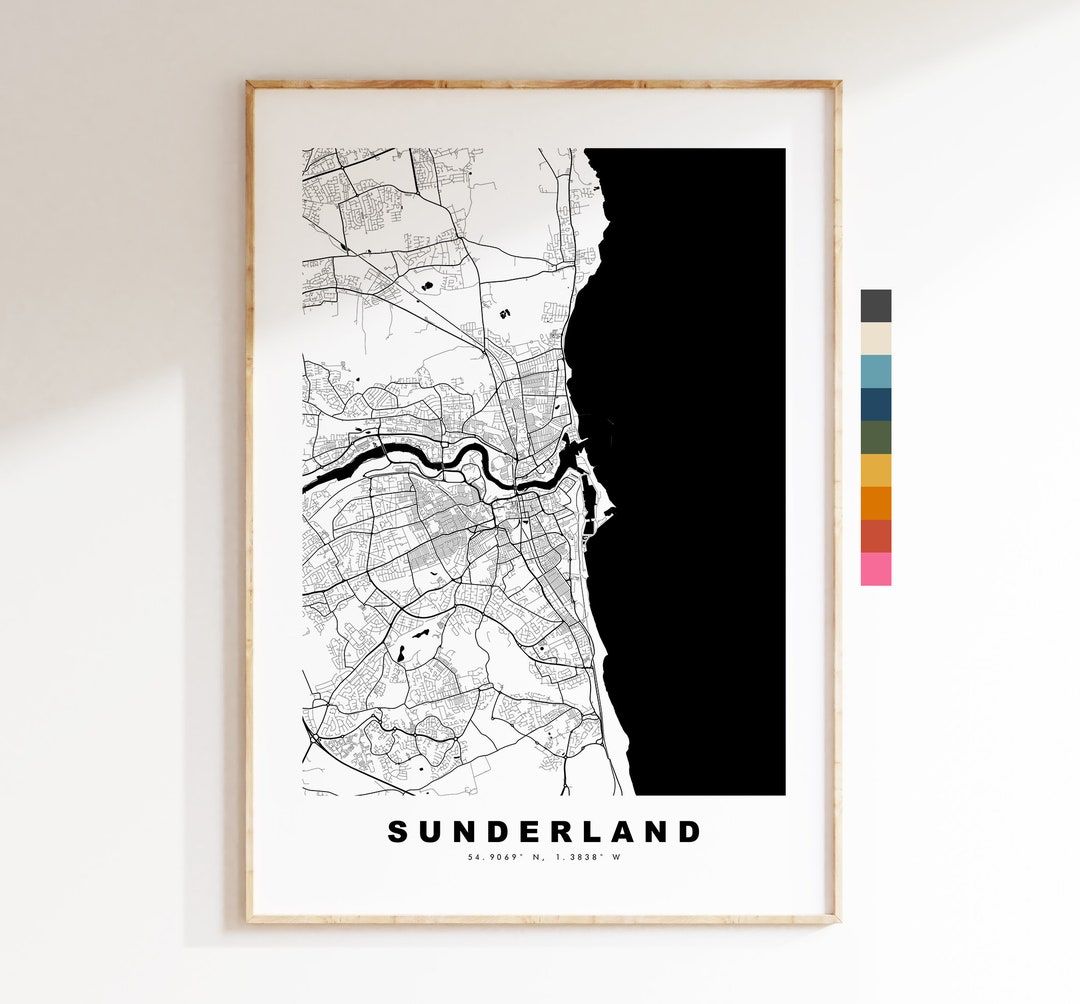 Sunderland Map Print - Minimalist City Map Poster - Map Art - UK ...